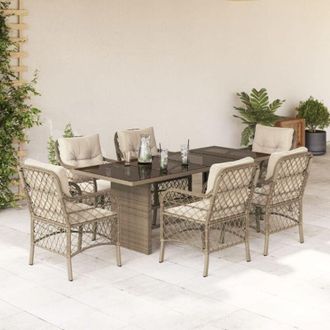 vidaXL Vidaxl - Ensemble &agrave; manger de jardin et coussins 7 pcs beige poly rotin