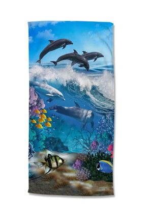 Good Morning Strandtuch Delfin Polyvelours blau-bunt Gr&ouml;&szlig;e 75x150 cm