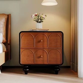 Generic Nachttisch Aus Massivem Holz, Hoher Nachttisch Mit 2 Schubladen Und Ger&auml;Uschlosen F&uuml;Hrungsschienen, Abgerundete Ecken for Schlafzimmer, Wohnzimmer, Ar