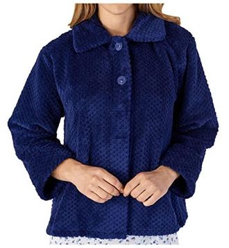 Slenderella dames bleu marine 24 ou 61cm luxe 320GSM doux gaufre &eacute;paisse toison collier bouton Up Bed Jacket grand