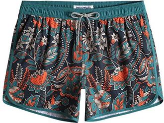 Maamgic Short de Bains Homme Maillot de Bain Court 4 Way Stretch Vintage 80 90 Séchage Vite pour Vacance a la Plage,Fleur Artistique Orange Bleu,XXL