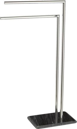 axentia Handtuchständer Galant, Handtuchhalter chrom, Handtuchstangen mit 2 Armen und schwerer Marmor-Bodenplatte, freistehender Badetuchhalter ohne Bohren, 8