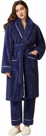 Generic Peignoir de bain en polaire à col châle pour femme - Long peignoir de spa en peluche avec pantalon long - Vêtements de nuit épais et chauds - Vêtement
