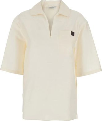 Max Mara Femme, Tops, Blanc, Taille: 38 FR Chemise Blanche avec Col en V et Patch Logo