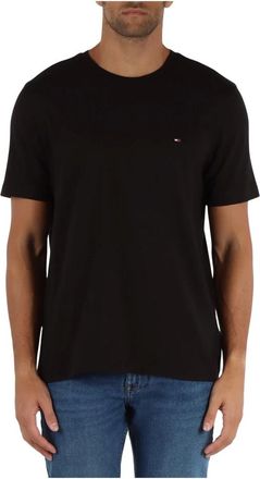 Tommy Hilfiger Homme, Tops, Noir, Taille: XL T-shirt Regular Fit en Coton avec Broderie Logo Avant