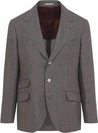 Brunello Cucinelli Homme, Vestes, Gris, Taille: XL Veste en lin Nocciola