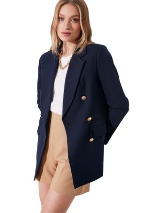 Trendyol Damen Trendyol Button Detaillierte Übere Blazerjacke Jacket Casual, Navy Blau, 34