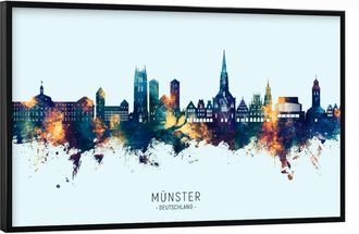 artboxONE Poster mit schwarzem Rahmen 75x50 cm Städte Münster Skyline BlueOrange - Bild münster Cityscape Deutschland