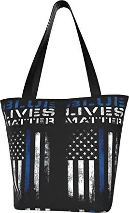 AOOEDM Cool Blue Lives Matter Sac d&eacute;picerie r&eacute;utilisable Sac &agrave; provisions Sac &agrave; bandouli&egrave;re d&eacute;contract&eacute; Sac &agrave; main pour homme femme Sac de march&eacute; ECO Sac de 