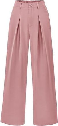 Generic Pantalon de travail taille haute pour femme, tenue d&eacute;contract&eacute;e 2025, pantalon habill&eacute; &agrave; jambes larges, taille &eacute;lastique, ample et pliss&eacute;, palazzo, ro
