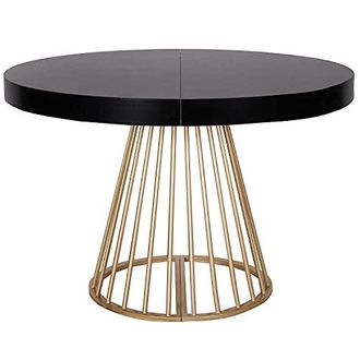 Menzzo Table Ronde Extensible Soare Noir Pieds Or