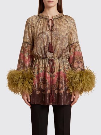 Valentino Seidenbluse mit Paisley-Print und Strau&szlig;enfedermanschetten