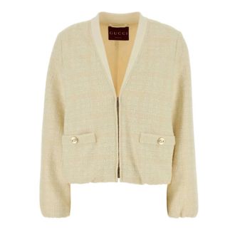 Gucci Gekennzeichnete Baumwoll-Tweedjacke - - Knitwear - Damen - Beige - XS