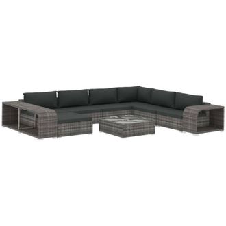vidaXL Vidaxl - Salon de jardin 10 pcs avec coussins R&eacute;sine tress&eacute;e Gris