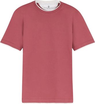 Brunello Cucinelli Homme, Tops, Rouge, Taille: 2XL T-shirt &agrave; col rond