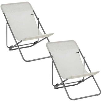 Lafuma Mobilier Set aus 2 klappbaren Liegest&uuml;hlen - Maxi Transat - Batyline Iso - Beige Seigle
