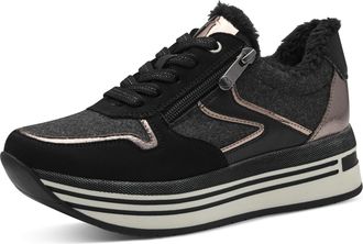 Marco Tozzi Damen Plateau Sneaker mit Schn&uuml;rsenkeln Freizeit, Schwarz (Black Comb), 38 EU