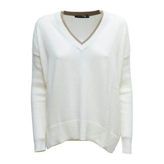 Pennyblack Femme, Pulls, Blanc, Taille: 36 FR Maille &agrave; col V oversize