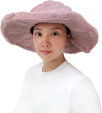 Lina & Lily Grand Chapeau Bob Hiver Femme à Larges Bords Fausse Fourrure (Rose Poudré)