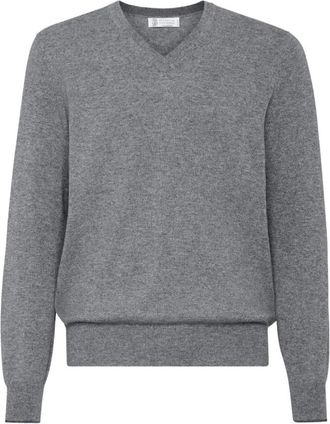 Brunello Cucinelli Pull &agrave; col en V - Homme - Pulls - Gris - Taille: M