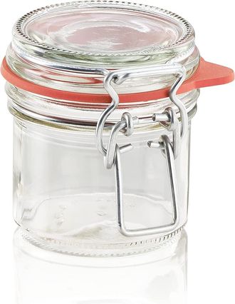 Leifheit Drahtbügelglas, 135 ml, spülmaschinenfestes Einmachglas, Vorratsglas zum Einlegen, Einmachen und Einkochen, dekoratives Einmachglas mit Deckel