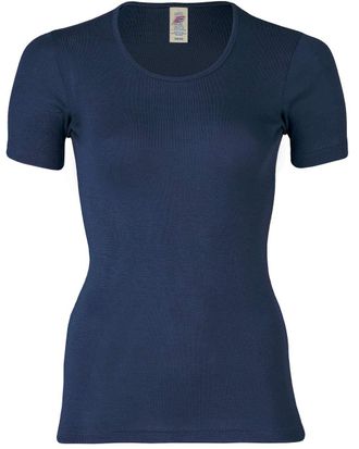 Engel Natur, Damen Unterhemd Kurzarm, 70% Wolle (kbT), 30% Seide (42/44, Marine)