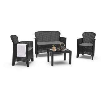 Dmora Garten-Lounge-Set Alesandro, Outdoor-Sofa f&uuml;r 4 Personen, Schwarz