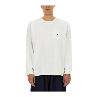 Needles Lang&auml;rmeliges T-Shirt mit Tasche und Schmetterlingsstickerei - - Tops - Herren - Wei&szlig; - S