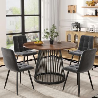 Generic Runder Esstisch mit 4 St&uuml;hlen Set f&uuml;r 4 Personen Modernes Essgruppe 5-teilig Metallbeinen MDF-Tischplatte f&uuml;r Esszimmer Wohnzimmer K&uuml;chen Restaurant B
