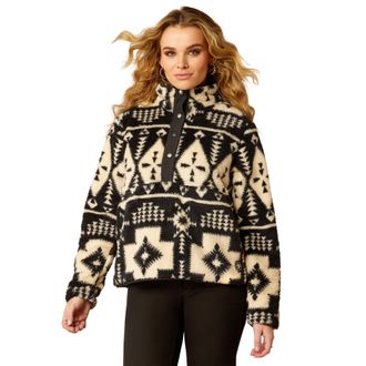 Ariat Womens Berber Snap Front Sweatshirt Long Sleeve in Winslow Southwest Print, Size Medium, by Ariat