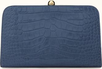 Furla Alba Clutch S Denim Blau Kalbsleder Mit Cocco-print Damen