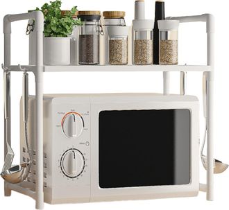 Generic Mikrowellen-Rack | Doppelschichtiges Regal mit Haken für die Aufbewahrung der Küche | Zwischendecken-Organizer für Brotmaschine, Dressing, Bad, Schlaf