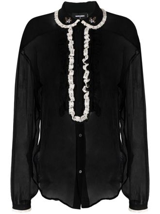 Dsquared2 blouse en soie à volants - Noir