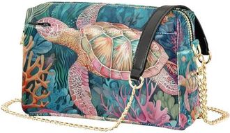 Mnsruu Sacs à bandoulière pour femme, sac à main en cuir avec motif tortue aquarelle, peinture corail, sac à main