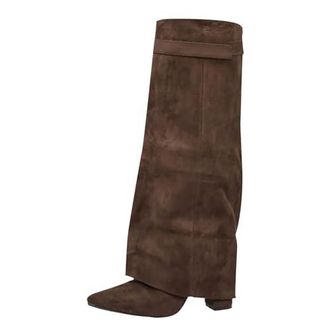 Generic Femme Bottes Hautes en Daim À Talons Hauts Bout Pointu Semelle Antidérapante Bottes Élégantes Rétro Ample Et Confortable Boots Chaussures Femme Décont
