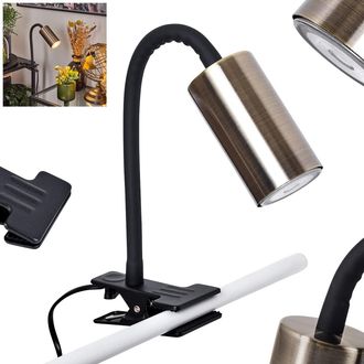 HOFSTEIN Klemmleuchte Javel, moderne Klemmlampe aus Metall in Schwarz/Messingfarben, verstellbare Leseleuchte mit An-/Ausschalter am Kabel und beweglichem Leuc