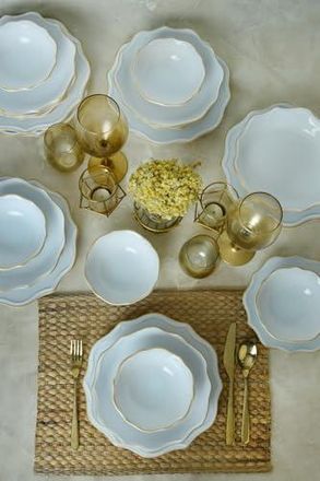 Hermia Elegant 24-Piece Ceramic Dinner Set, 100% Stoneware, Antibacterial & Eco-Friendly, Easy Clean, Dishwasher Safe, White | Perfect for Stylish Dining