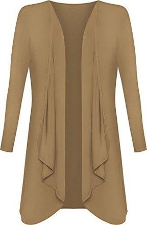 WearAll Grandes Tailles Longue Waterfall Cardigan Haut - Moka - 48-50