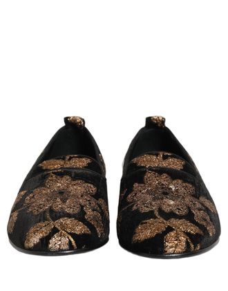 Dolce & Gabbana Mens Black Floral Jacquard Dress Loafers Shoes Nylon Polyester Silk