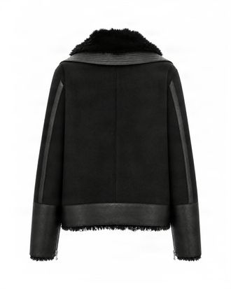 Patrizia Pepe Faux Leather with Fur Collar Jacket - Black