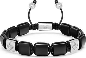 Nialaya Homme, Accessoires, Gris, Taille: L Mens Matte Onyx Flatbead Bracelet in Black and Sterling Silver