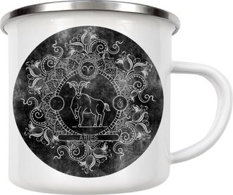 artboxONE Emaille Tasse Sternzeichen - Kohle - Widder von Ibanez Design - Emaille Becher Natur
