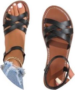 Generic Sandales larges pour femme, sandales &agrave; lani&egrave;res crois&eacute;es pour femme, pantoufles &agrave; bout ouvert, sandale &eacute;lastique, sandales de randonn&eacute;e, sandales de p
