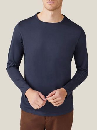 Luca Faloni Langarm-T-Shirt in Mitternachtsblau aus Seide-Baumwolle für Herren