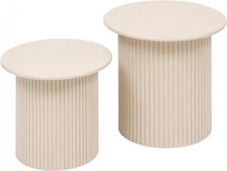 PEGANE Lot de 2 tables dappoint rondes avec des pieds cannel&eacute;s, coloris beige - Diam&egrave;tre 40 x Profondeur 38 cm
