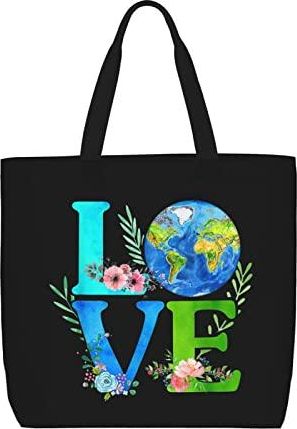 Generic Sac De Courses Journ&eacute;e Mondiale De La Terre Femmes Sac &Agrave; Bandouli&egrave;re Avec Poign&eacute;es R&eacute;utilisable Sacs En Toile Pour Femmes, Pour &Eacute;cole, Voyage, Burea, 