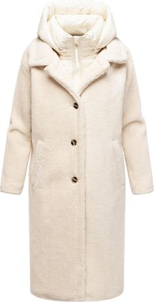 Navahoo Damen warmer Pl&uuml;schmantel aus Teddyfleece mit abnehmbarem, gestepptem Krageneinsatz Teddyzauber 14 Off White Gr. 3XL