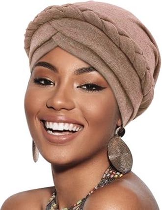 Dreshow Femmes Africaine Turban pré-noués Tresse Torsadée Bonnet Chimio Casquette de Perte de Cheveux Chapeau