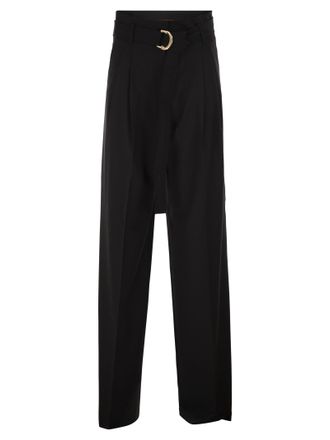 Max Mara Mstserio - Pantalon Large En Pure Laine Avec Ceinture