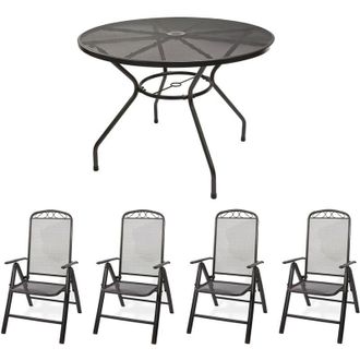 Dema Dema - Gartenm&ouml;bel Set Metall 1x Tisch rund 100x72cm + 4x Stuhl Sitzgruppe Garnitur
